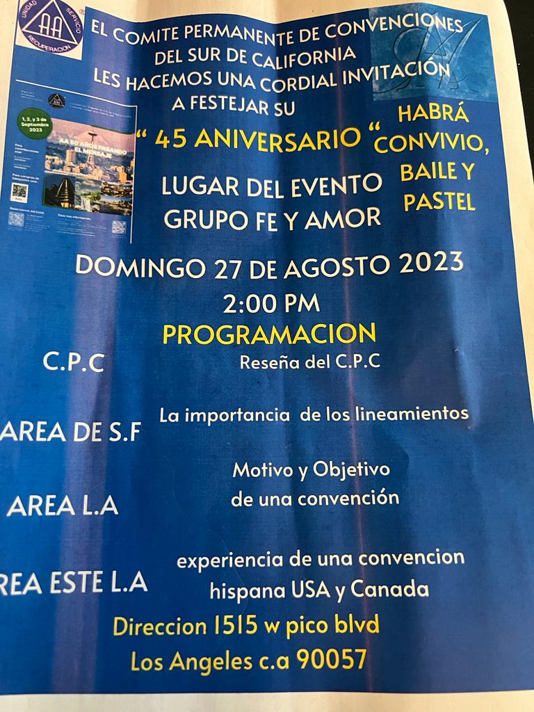 Eventos de AA - Oficinas Centrales e Intergrupales del Sur